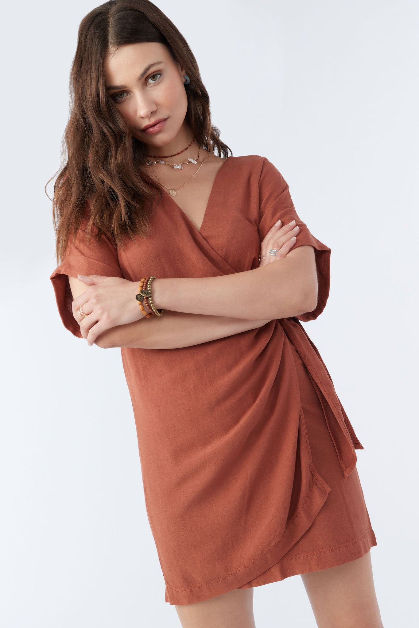 Emilee Wrap Short Dress - Rustic Brown | O'Neill