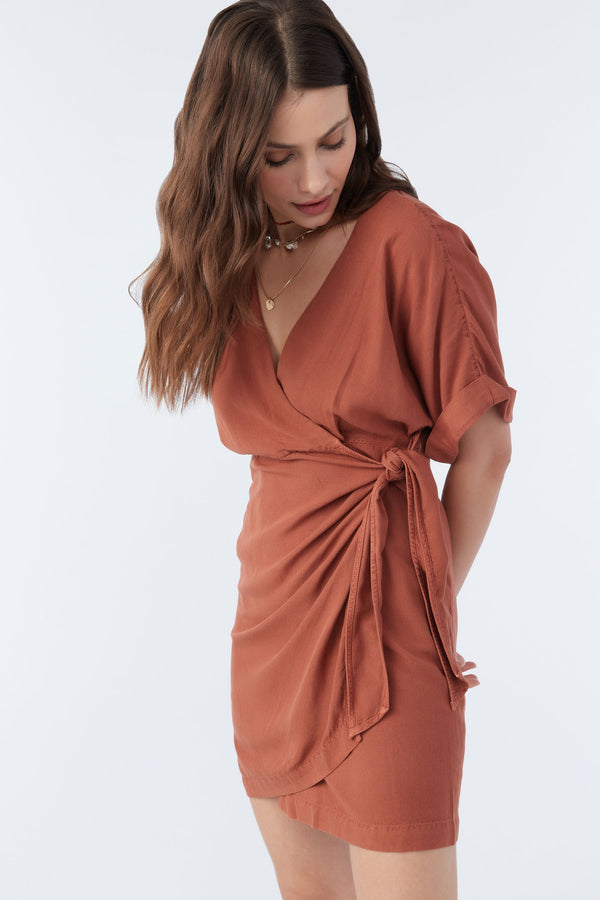 Emilee Wrap Short Dress - Rustic Brown | O'Neill