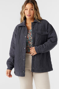 Rya Quilted Oversized Fit Snap Front Jacket - Washed Black | O'Neill