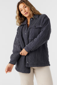 Rya Quilted Oversized Fit Snap Front Jacket - Washed Black | O'Neill