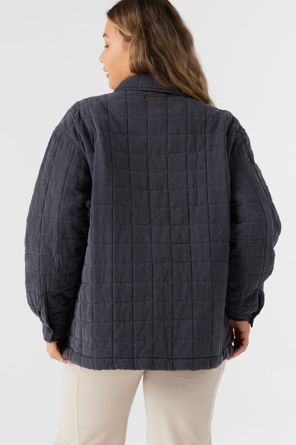 Rya Quilted Oversized Fit Snap Front Jacket - Washed Black | O'Neill