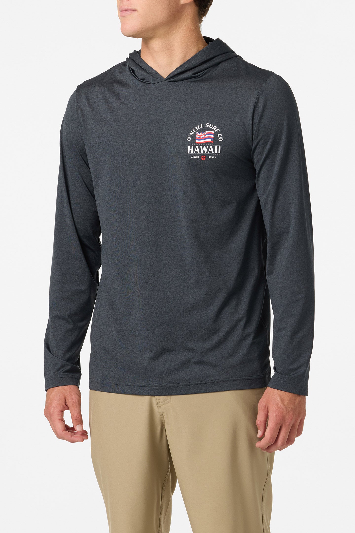TRVLR Upf Hooded Ls Hawaii Flag Long Sleeve Pullover - Hthr Black | O'Neill