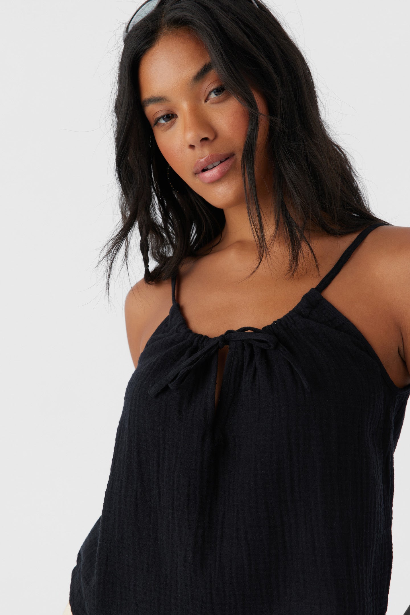 Anya Crinkle Double Gauze Top - Black | O'Neill