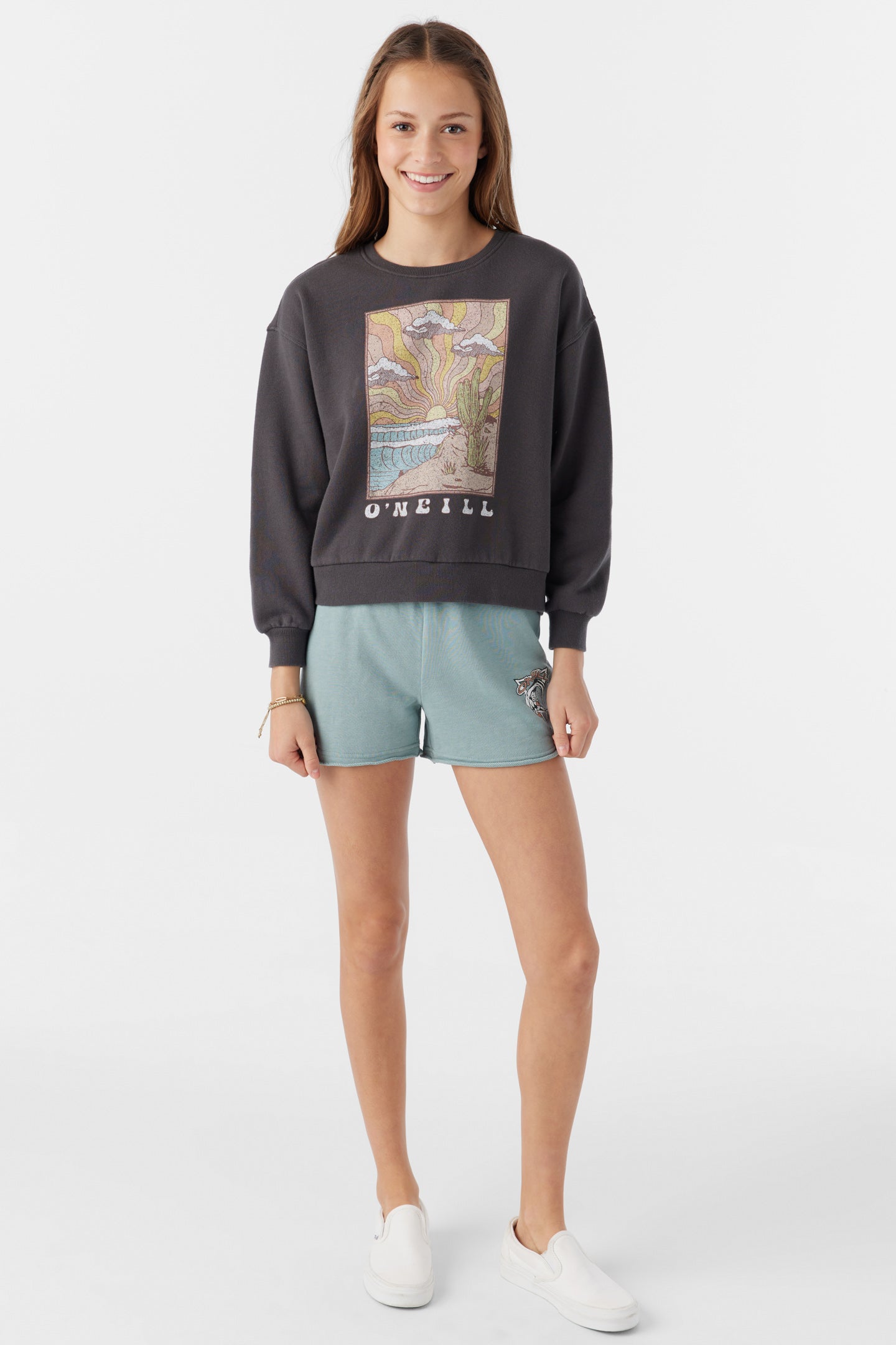 Girl's Ana Crew Neck Fleece - Washed Black | O'Neill