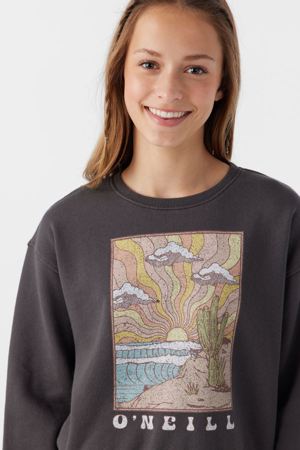 Girl's Ana Crew Neck Fleece - Washed Black | O'Neill