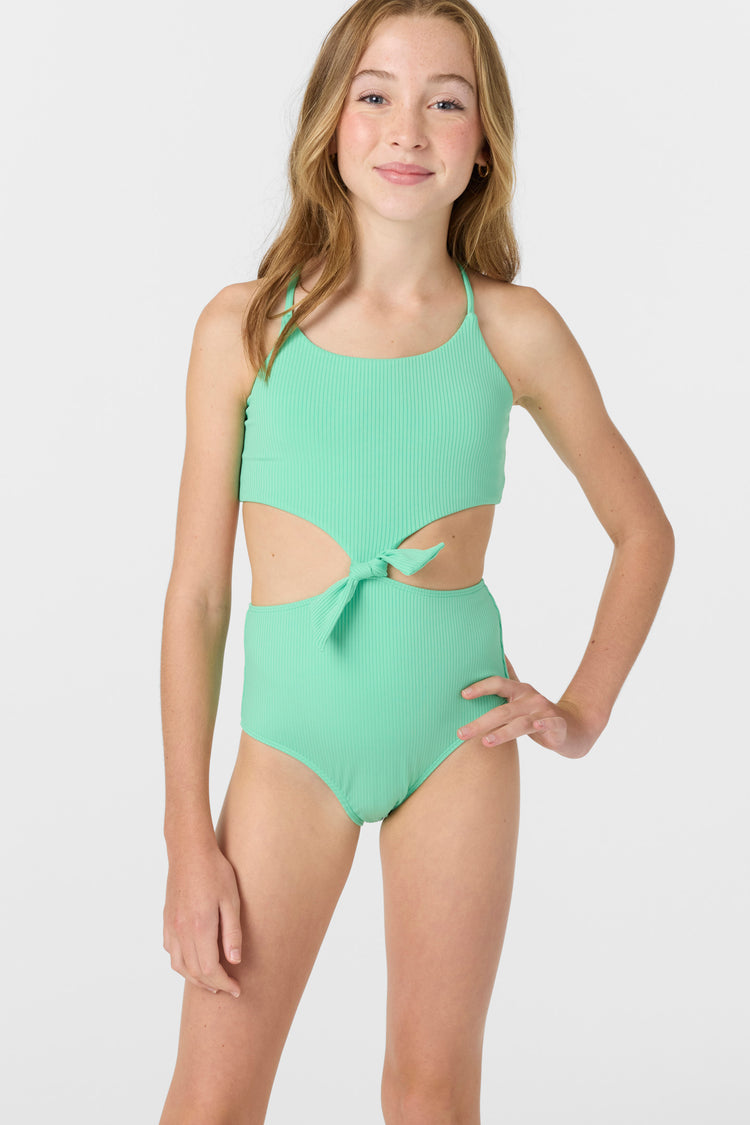 Girl's Dawnbreak Rib Knot Front One-Piece - Jade Cream | O'Neill