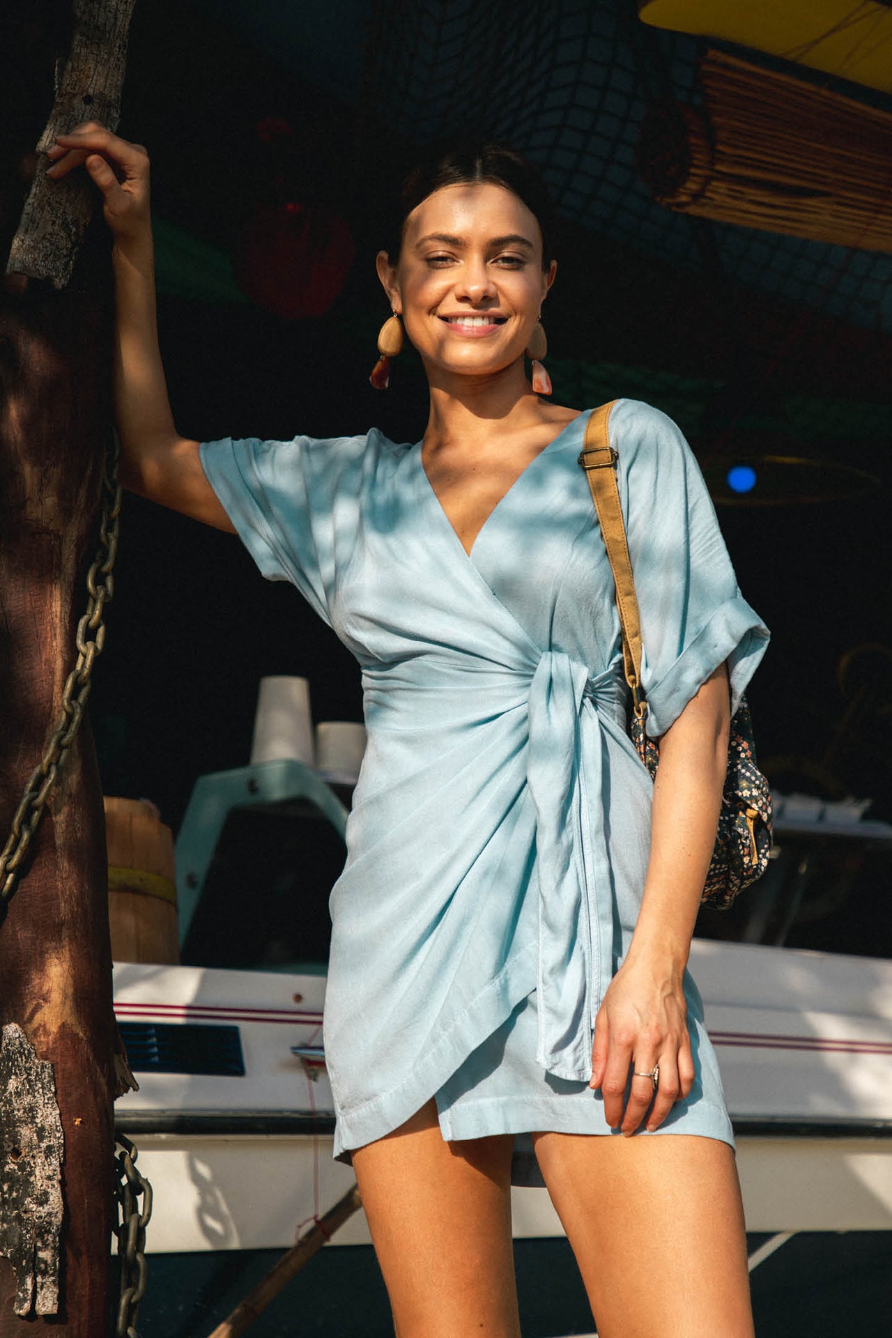 Emilee Wrap Short Dress - Chambray | O'Neill