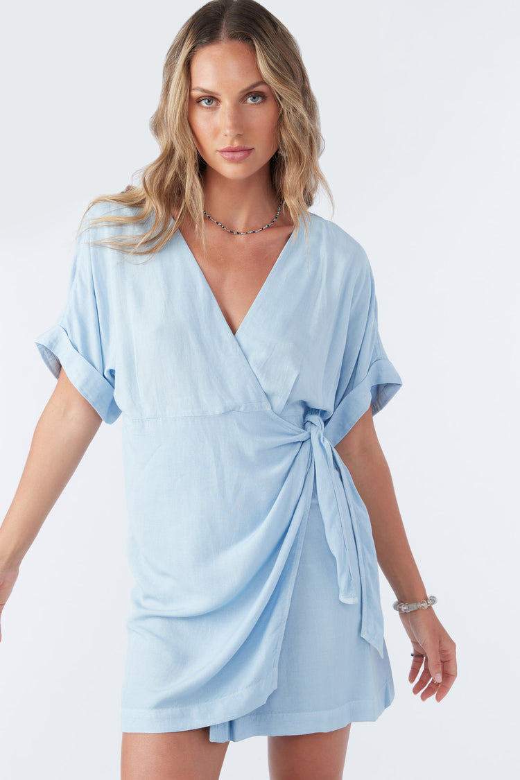Emilee Wrap Short Dress - Chambray | O'Neill